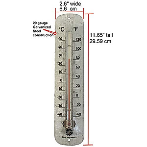 Bjerg Instruments Galvanized Steel Large Outdoor Thermometer 11.65 Inch Wall Thermometer