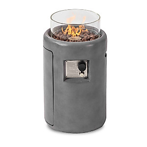 SUNBURY Outdoor Small Propane Fire Pit, Gas Fire Pit for Outside Patio, Propane Fire Pit Table Column 40,000 BTU (Dark Gray)