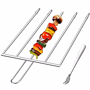 5 in 1 Kabob Skewers for Grilling with Slider - Stainless Steel BBQ Skewers, Metal Barbecue Skewers for Kabobs, Shish Kebab Grill Skewers & Ideal Kabob Sticks for Shrimp Veggie Meat Chicken