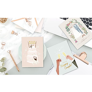 Wedding Cards for the Bride and Groom with Envelopes 5”x7”, Pack of 10 Assorted Cards, Blank Notes for Wedding Congratulations Card Bridal Showers Engagement Parties, Chic Designs with Real Gold Foil