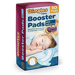 Dimples Booster Pads, Baby Diaper Doubler with Adhesive - Boosts Diaper Absorbency - No More leaks 30 Count (with Adhesive for Secure Fit) … (30 Count)