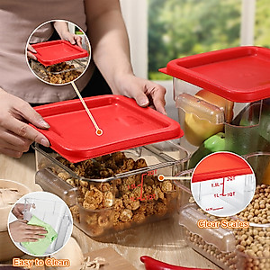 Suclain 8 Pcs Food Storage Container with Lids Set 2qt and 4qt Square Clear Commercial Containers with Scales Handles for Home Restaurant Kitchen Food Storage, Marinating Meat, Proof Dough (Red)