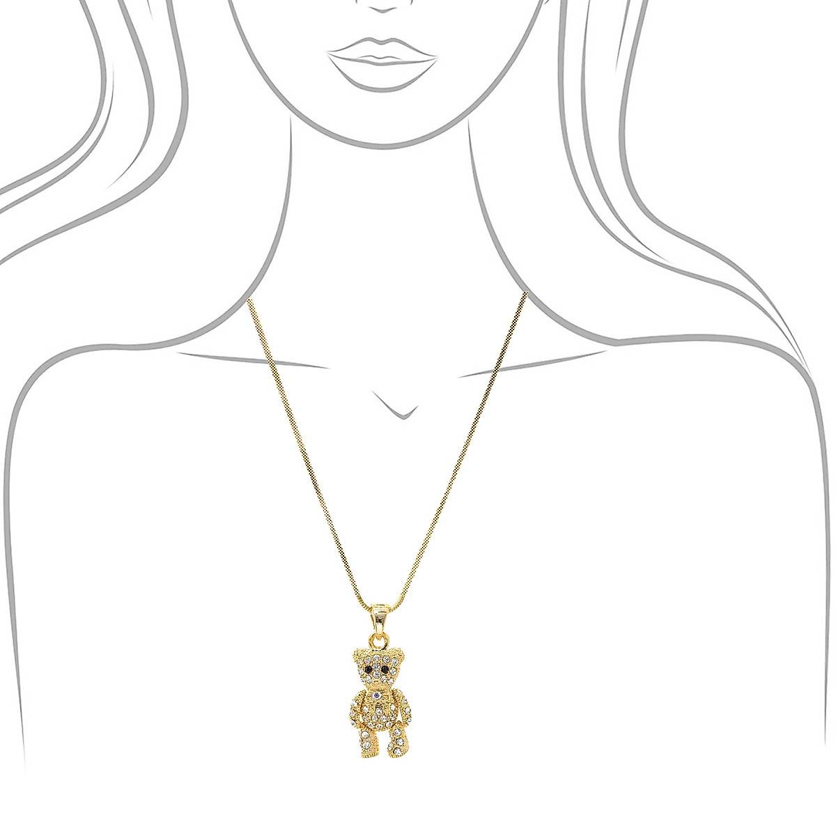 Spinningdaisy Cuddly Crystal Moveable Teddy Bear Necklace Gold