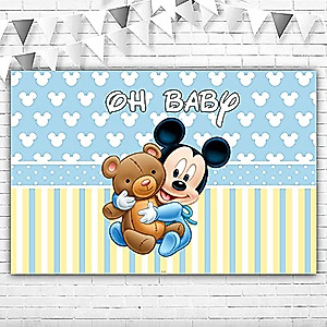 Oh Baby Infant Mickey Mouse Baby Shower Backdrop for Boy 5x3 Teddy Bear Mickey Mouse Happy Birthday Background for Boy 1 Year Old