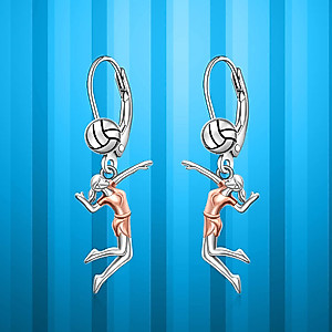Volleyball Earrings Volleyball Gifts for Women Sterling Silver Dangle Drop Player Fan Coach Volleyball Jewelry…