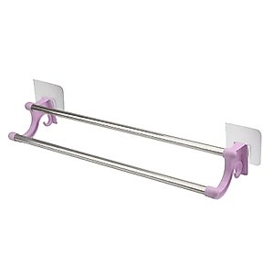 Yulhao Bar Counter Bathroom Kitchen Rack Double Towel Rack, Household Storage Stainless Steel Door Cabinet Rack (Color : Purple)