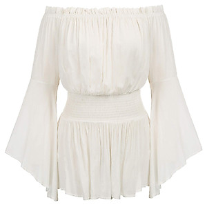 Hanna Nikole Womens Plus Size Off Shoulder Bell Sleeve Ruffle Blouses Tunic Shirts Ivory 22W