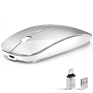 Wireless Mouse for Laptop, Bluetooth Mouse for Macbook Pro/Air/Mac/iPad/Chromebook/Computer -Rechargeale Dual Mode(USB 2.4Ghz + Bluetooth 5.2+ Bluetooth 3.0) Silent Cordless Mouse with USB C Adapter