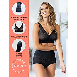 Rosme Women’s Soft Wireless T-Shirt Bra, Comfortable Seamless Full Coverage No Underwire Supportive Bras with Smooth Molded Cups and Padded Adjustable Shoulder Straps Powerlace, Black, Size 34G