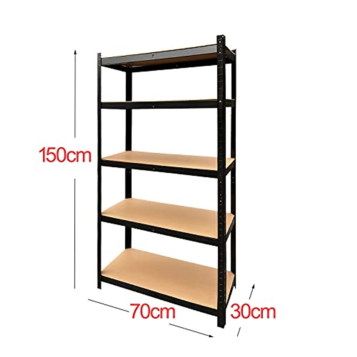Garage Shelving Heavy Duty, 5 Level Steel Storage Shelves, Adjustable Metal Shelf Storage Unit Organizer System, Storage Rack for Home, Garage, Basement, Laundry, 150cmx70cmx30cm, (Black)