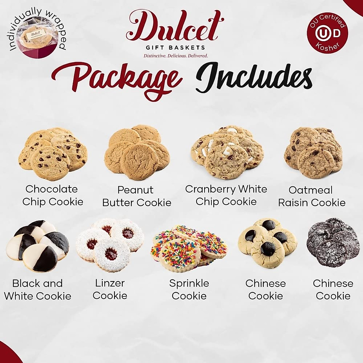 Dulcet Gift Baskets Congratulations Celebration Delightful Cookie Gift Box Assortment with Traditional Black and White - Sprinkle Cookies, - Assorted Flavors Gift for Holidays, Birthday, Baby Shower or Office Gaterings for Men & Women