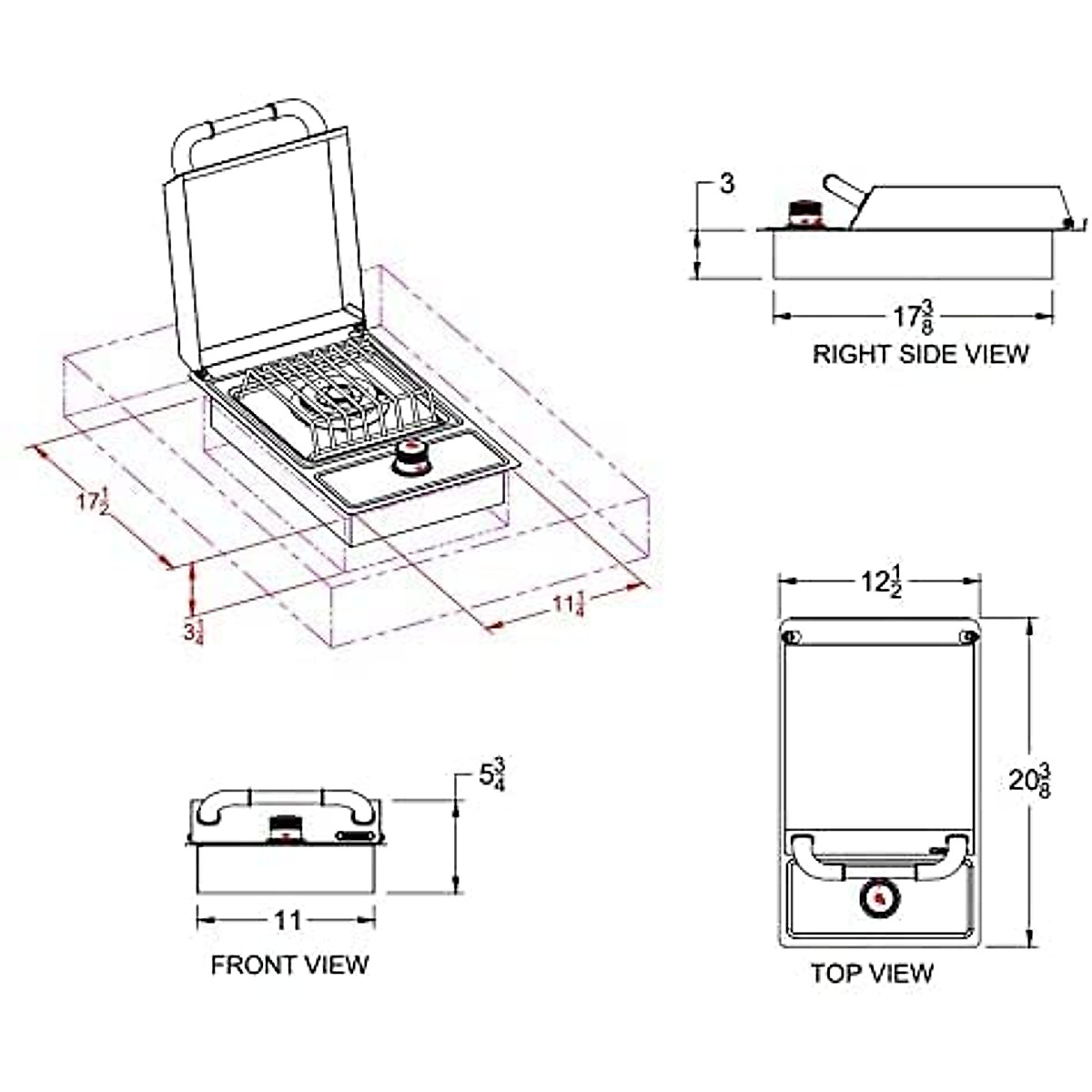 AMS BULL grill 30" Outlaw BBQ Grill with BULL single Side Burner, 30" Double Doors, Single Drawer, Trash/Propane Drawer, Refrigerator and FREE 5in1 BBQ Tools (Liquid Propane) FREE Bio-Ethanol Table-top Fire pit