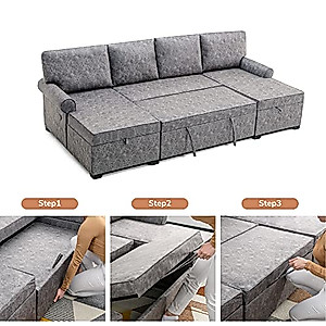 Merax Sectional Sofa Living Room Modern U Shaped Couch with Sleeper Bed, Double Storage Spaces and 2 USB Charging Ports Chaises Longues, Brushed Gray