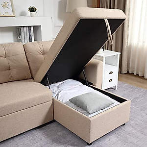 YOLENY 83inch Convertible Sectional Sofa with 3-Seat Sofa,L-Shaped Couch with Storage Ottoman, for Apartment and Small Space, Beige