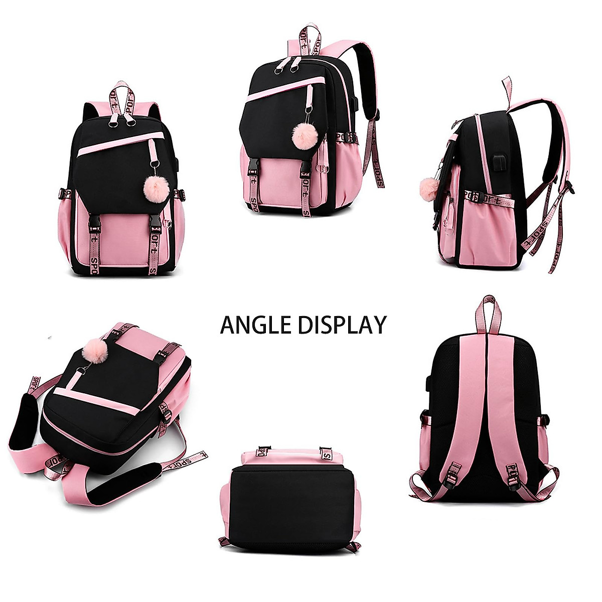 XinShuoBay Cartoon Kids Backpack for Girls Kawaii Colleage School Bag Fashion Travel Laptop Backpack With USB Port and Headphone Port(Pink A)