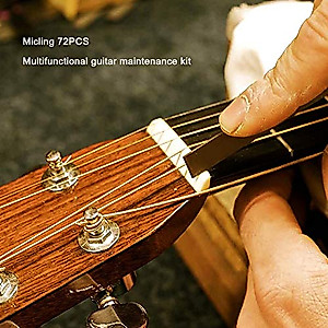 72PCS Guitar Tool Kit，Professional Guitar Repairing Maintenance Tool Kit with Guitar Strings Picks Bridge Pins Gauge Guitar Accessories Gift for Acoustic Guitar Electric guitar Ukulele Bass Banjo
