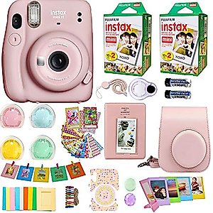 Fujifilm Instax Mini 11 Camera Blush Pink + Fuji Instant Instax Film (40 Sheets) & Includes Carrying Case + Assorted Frames + Photo Album + 4 Color Filters and More Top Accessories Bundle