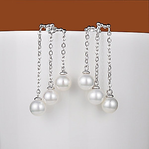Infinite U Women's Fine 925 Sterling Silver Simulated Pearls Ear Studs Chains Drop Dangle Earrings Silver