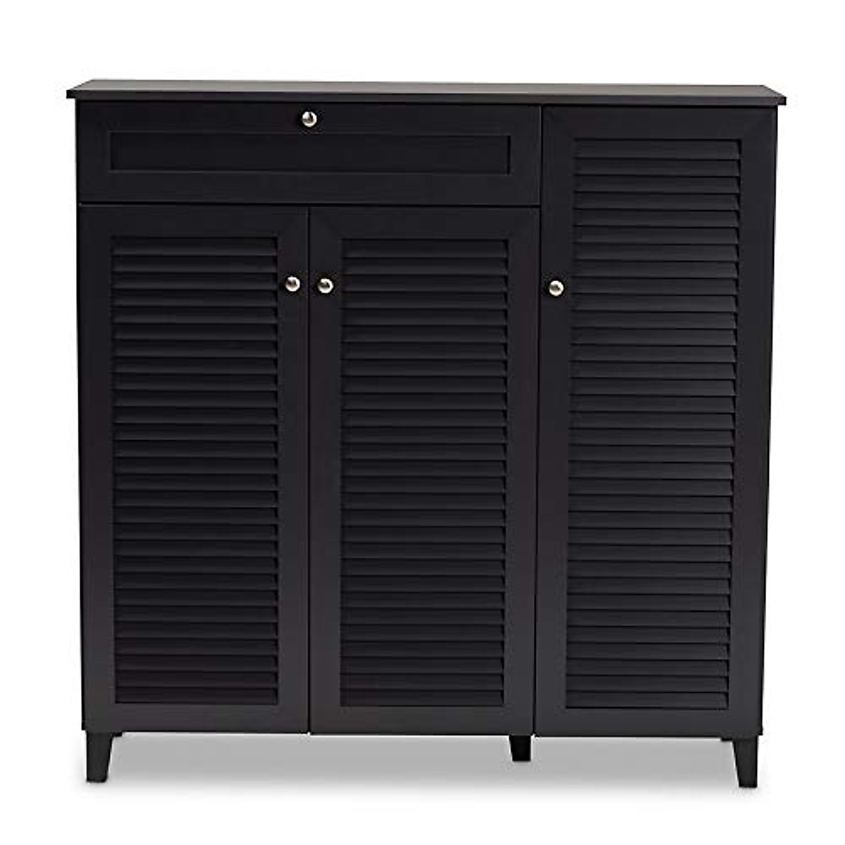 BOWERY HILL Modern and Contemporary Dark Grey Finished 11-Shelf Wood Shoe Storage Cabinet with Drawer