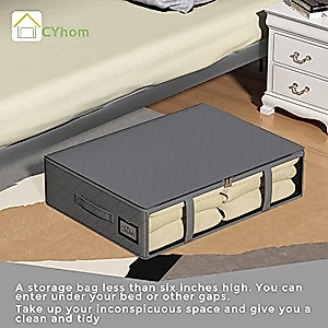 Under Bed Storage Bins - Clothes Storage Bags Underbed Container Foldable Large Capacity Thick Breathable Fabric Clothes Organizer for Clothing, Shoes, Blankets, Sweaters, Toys (Grey, 2 Pack)