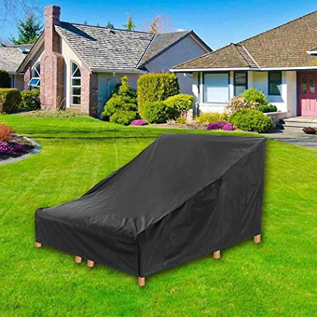 Weatherproof and Fade-Resistant Double Patio Chaise Lounge Cover, 2-Person Double Wide Chaise Lounge Protective Dust Cover 82 Inch Black