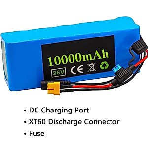 BaYte E-Bike Battery 36V 10Ah 10S3P Replacement Lithium Battery Built-in BMS for 150W 350W 500W Motor Electric Motorcycle Scooter with Charger
