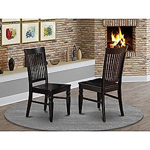 East West Furniture Weston Dining Slat Back Wood Seat Kitchen Chairs, Set of 2, Black
