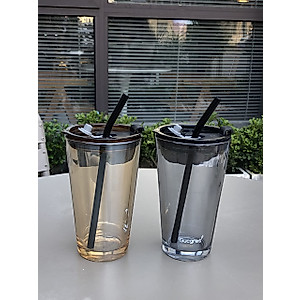 2 Pack 16 Ounce Tumbler with Lid and Straw, Leakproof Glass Cups with Lids and Straws, Iced Coffee Cup Silicone Sleeve Smoothie Cup Boba Cup