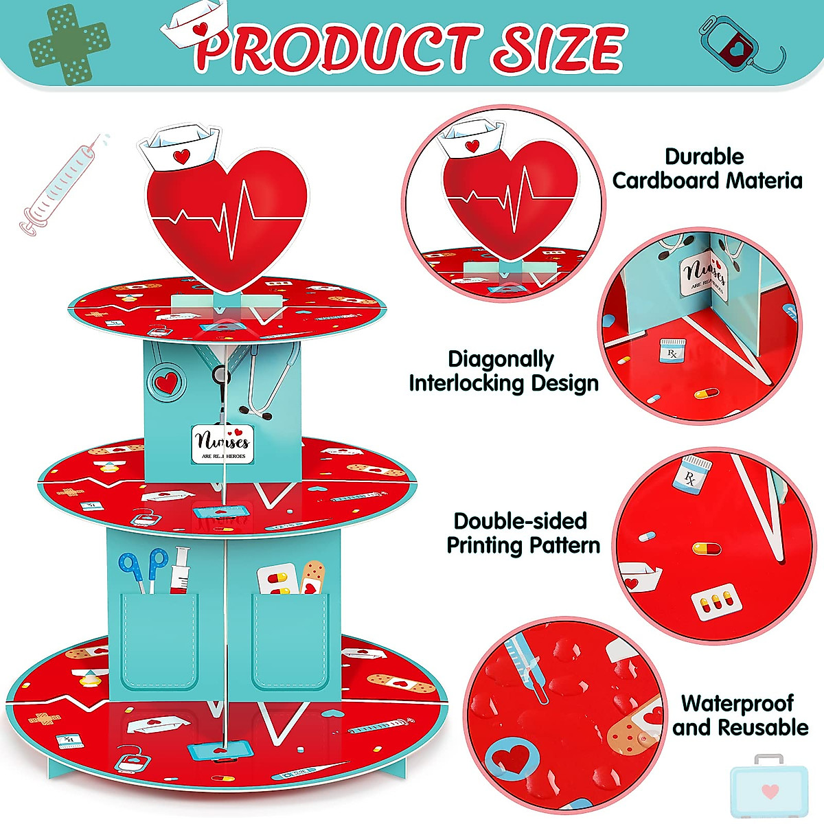 3 Tier Nurse Graduation Party Decoration Nurse Themed Party Decorations Nurse Party Cupcake Stand Medical Rn Themed Party Supplies Nursing Themed Cupcake Holder Decor for Doctors Nurses Day