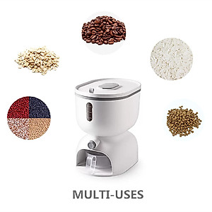 Sweetdecor Rice Storage Container Automatic Rice Dispenser Bucket Compact Sealed Grain Container Measurable Rice Cylinder Household Airtight Food Container for Kitchen with Measuring Cup Gray, 5kg