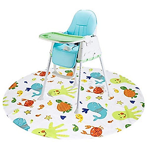 NUOBESTY Splat Mat for Under High Chair Round Undersea World Washable Waterproof Spill Mat Anti-Slip Floor Protector Table Cloth Cover Seat Pad Cushion 130CM