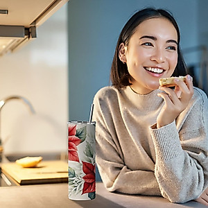 Medpol Red retro flower tumbler with lid and straw 20 oz insulated tumbler cups Red retro flower insulated travel coffee mugs for women cute sippy cups stainless insulated travel cups