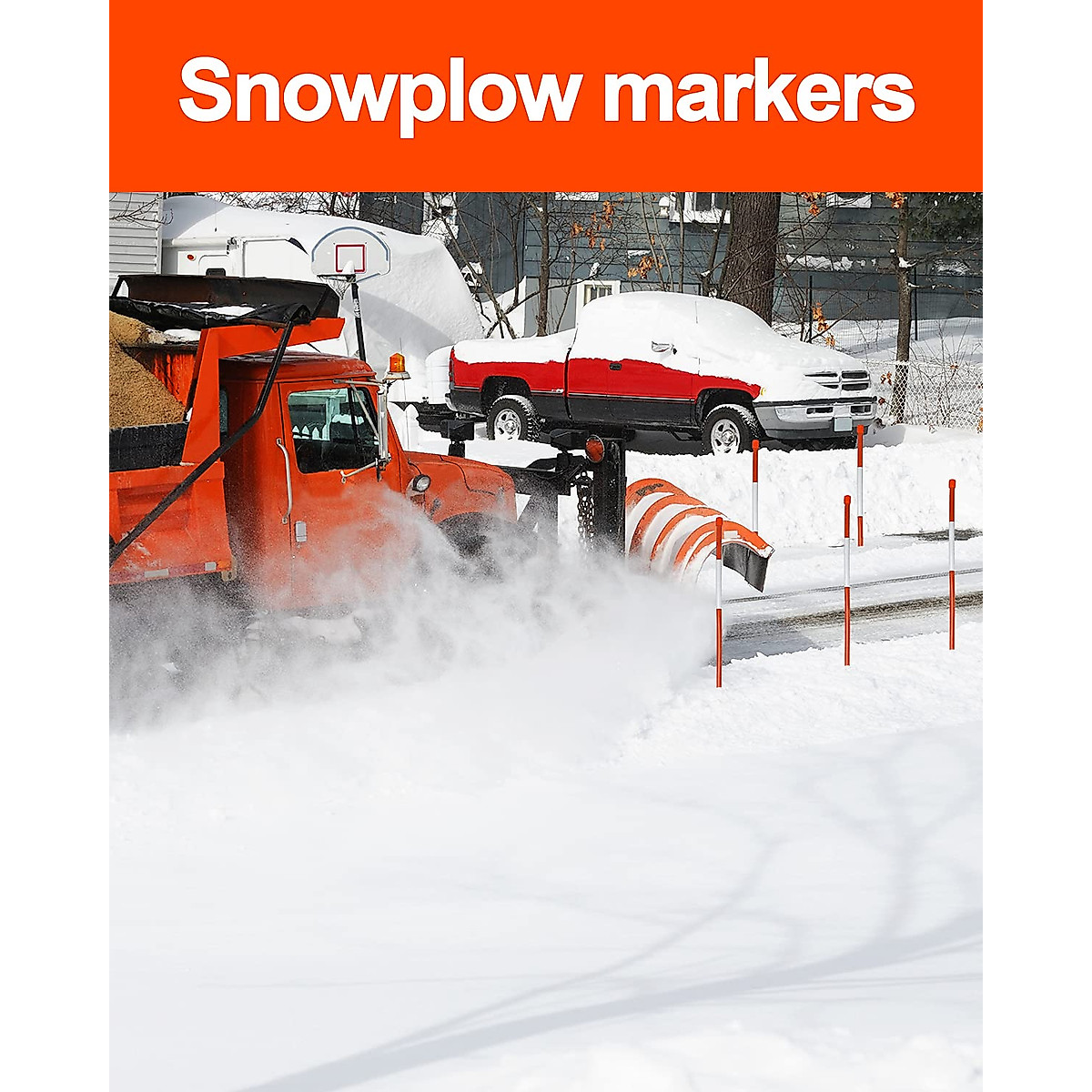 10 pcs Driveway Reflective Markers - 48 inch Snow Stakes with Highly Visible Reflective Tape, 1/4 inch Dia Snow Pole Stake for Parking, Home, Road