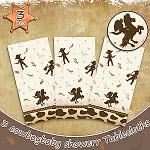 Haimimall Cowboy Baby Shower Tablecloths Western Party Decoration Plastic Disposable Rectangle Table Cover for Boy Baby Shower Cowboy Theme Birthday Party Supplies,54 * 108Inch (3 Pack)