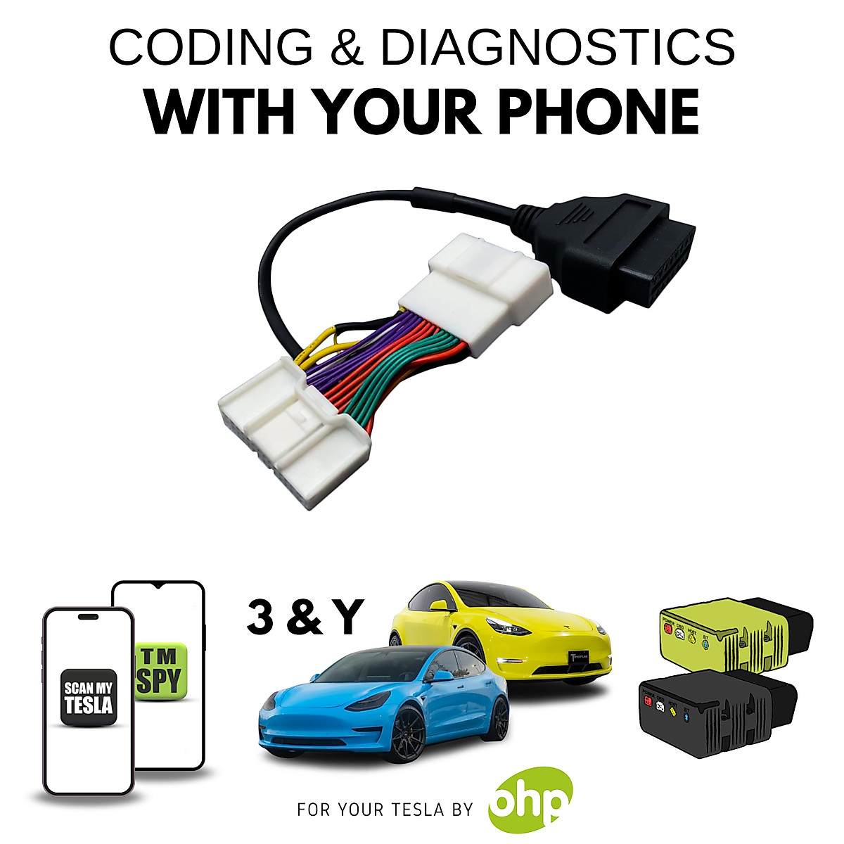 OHP OBD2 Adapter for Tesla Model 3 & Y Since Year 2019 | Fits OBDLink Veepeak w/Scan My Tesla App