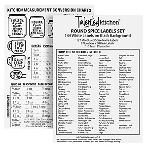 Talented Kitchen 24 Magnetic Spice Jars for Refrigerator, Seasoning Containers with Sift-and-Pour Lids, 269 Preprinted Seasoning Labels, 2 Styles, for 3oz Herb Tins