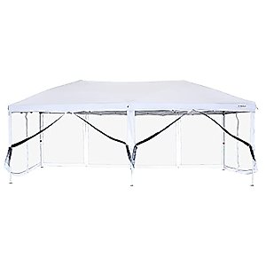 VINGLI 10x20 Pop Up Canopy with Sidewalls Wheeled Bag Pop Up Screen Tent Camping Gazebo Screened in Canopy for Camping Canopy Tent with Netting (White)