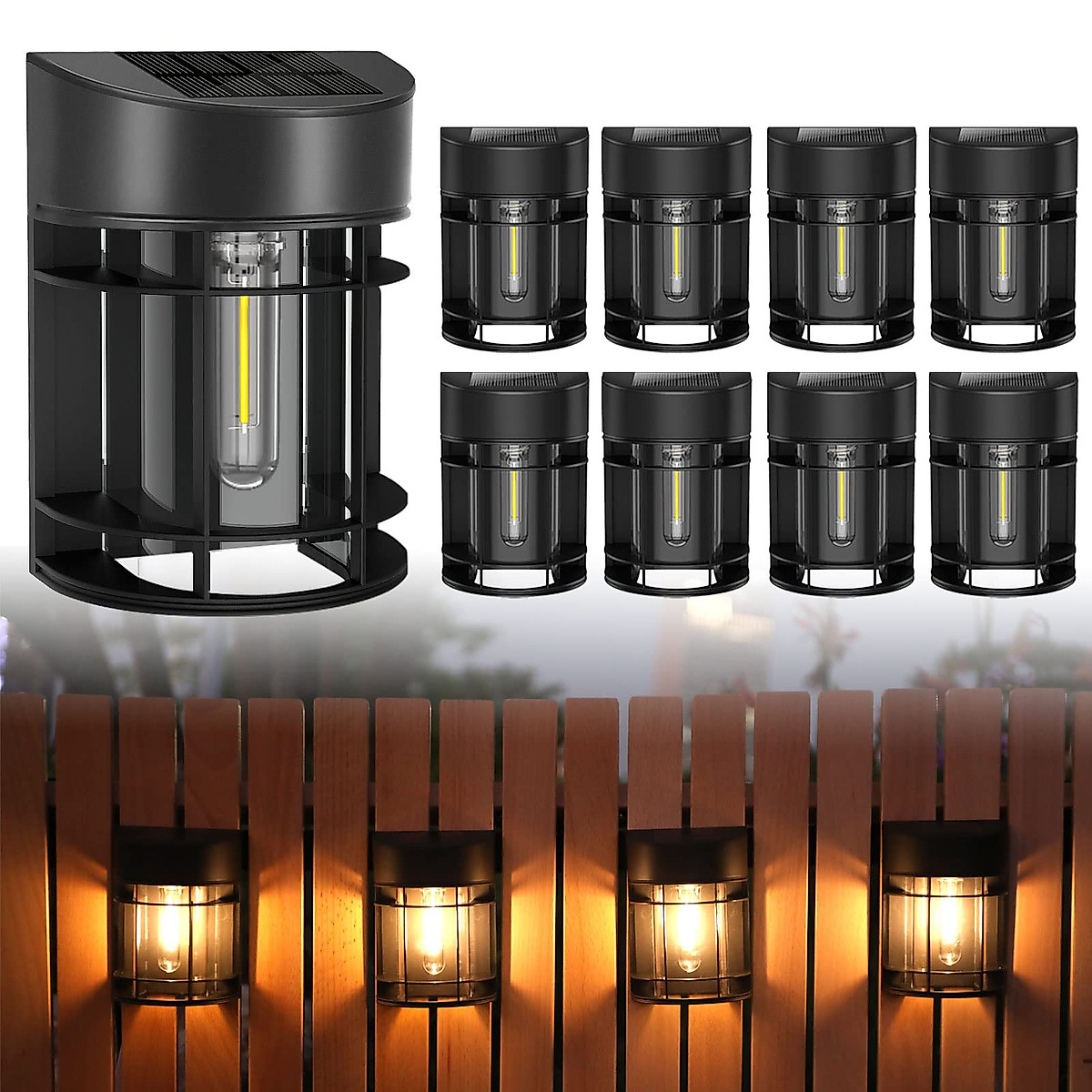 DOESLAG Solar Fence Lights Outdoor 8 Pack Deck Lights Solar Powered with Edison LED Bulbs, Waterproof ,Outdoor for Garden Post Patio Backyard Decor