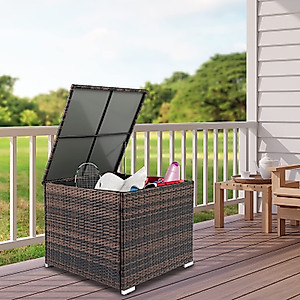 Henf 67 Gallon Outdoor Wicker Storage Box Patio Rattan Square Storage Deck Box, All Weather Patio Furniture Storage Organizer for Storing Tools, Accessories and Toys (Brown)