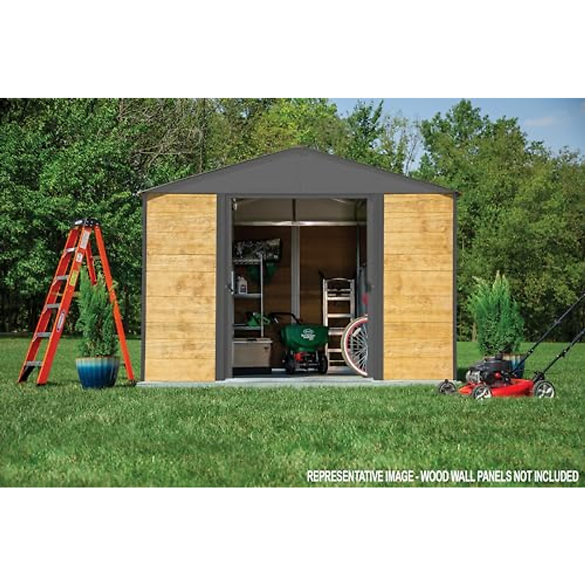 Arrow 10' x 8' Ironwood Galvanized Steel Hybrid Outdoor Shed Kit, Anthracite