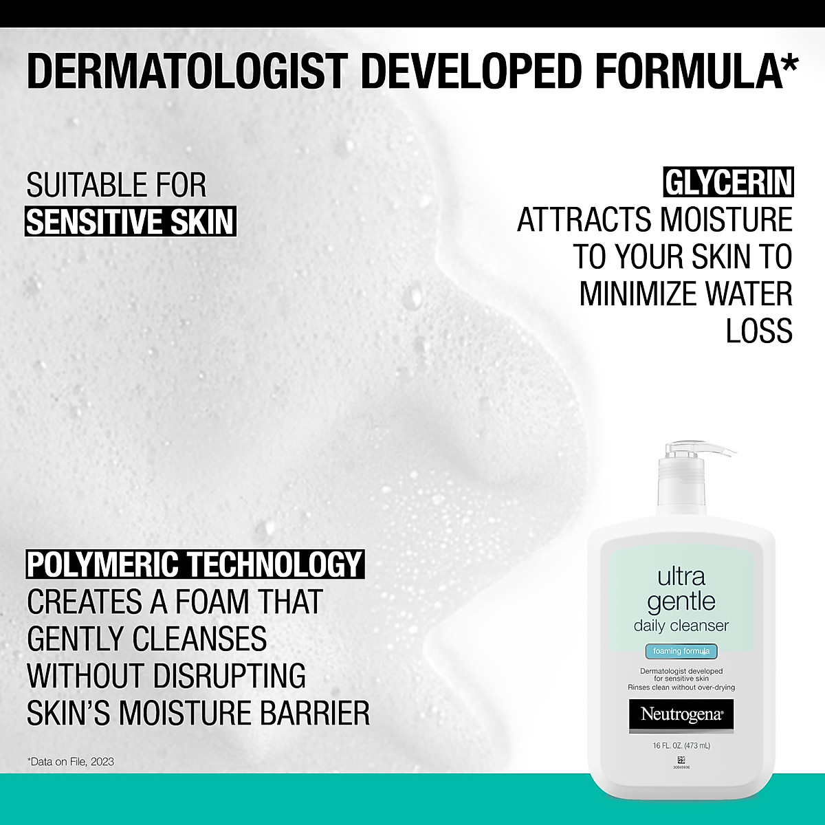 Neutrogena Ultra Gentle Daily Foaming Facial Cleanser, 16 fl. oz, Daily Facial Moisturizer, 3.4 fl. oz, Non-Comedogenic Skincare for Sensitive Skin, 2 Items