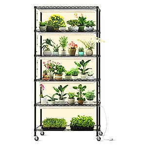 Bstrip DIY Plant Shelf with Grow Light, Grow Light Shelf with Adjustable Rack and Wheels, Plant Stand, 8-Pack 192W T8 3000K Full Spectrum Grow Lights for Seed Starting,Seed Tray(29.5L x 13.8W x70.9H)