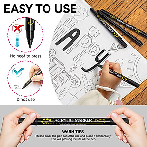 Tesquio Black Paint Marker, 8 Pack Dual Tip Acrylic Paint Pens, Ideal for Wood, Rock Painting, Canvas, Stone, Glass, Ceramic