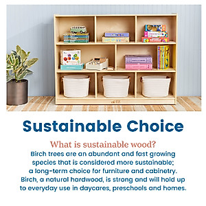 ECR4Kids 8-Compartment Mobile Storage Cabinet, 36in, Classroom Furniture, Natural