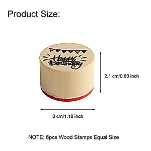 JZTang 6 Pcs Wooden Stamps Set Round Wooden Rubber Stamps for Card Making Happy Birthday Pattern Rubber Stamp for DIY Craft Card and Scrapbooking (Happy Birthday Stamps)
