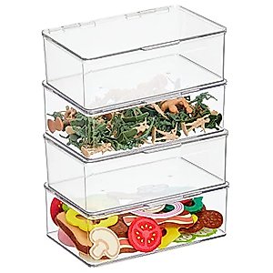 mDesign Plastic Playroom and Gaming Storage Organizer Box Containers with Hinged Lid for Shelves or Cubbies, Holds Small Toys, Building Blocks, Puzzles, Markers, Controllers, or Crayons, 4 Pack, Clear