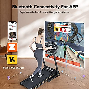 RENESTAR Treadmills for Home, Treadmill with 0-15% Auto Incline, 3HP Folding Treadmill for Running Walking with 280LBS Weight Capacity, Incline Treadmill Equipped with Bluetooth & Pulse Monitor