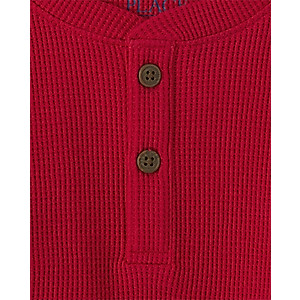 The Children's Place Baby Toddler Boys Long Sleeve Thermal Henley Top, Classic Red, 3T