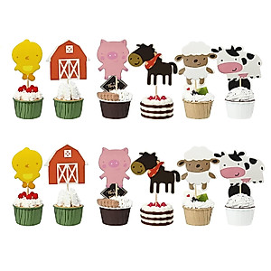 Wolpark Glitter Farm Animal Cake Toppers Farm Animal Cupcake Toppers 25 PCS Farm Birthday Party Supplies Decorations for Baby Shower Kids Birthday Cartoon Cupcake Topper Picks