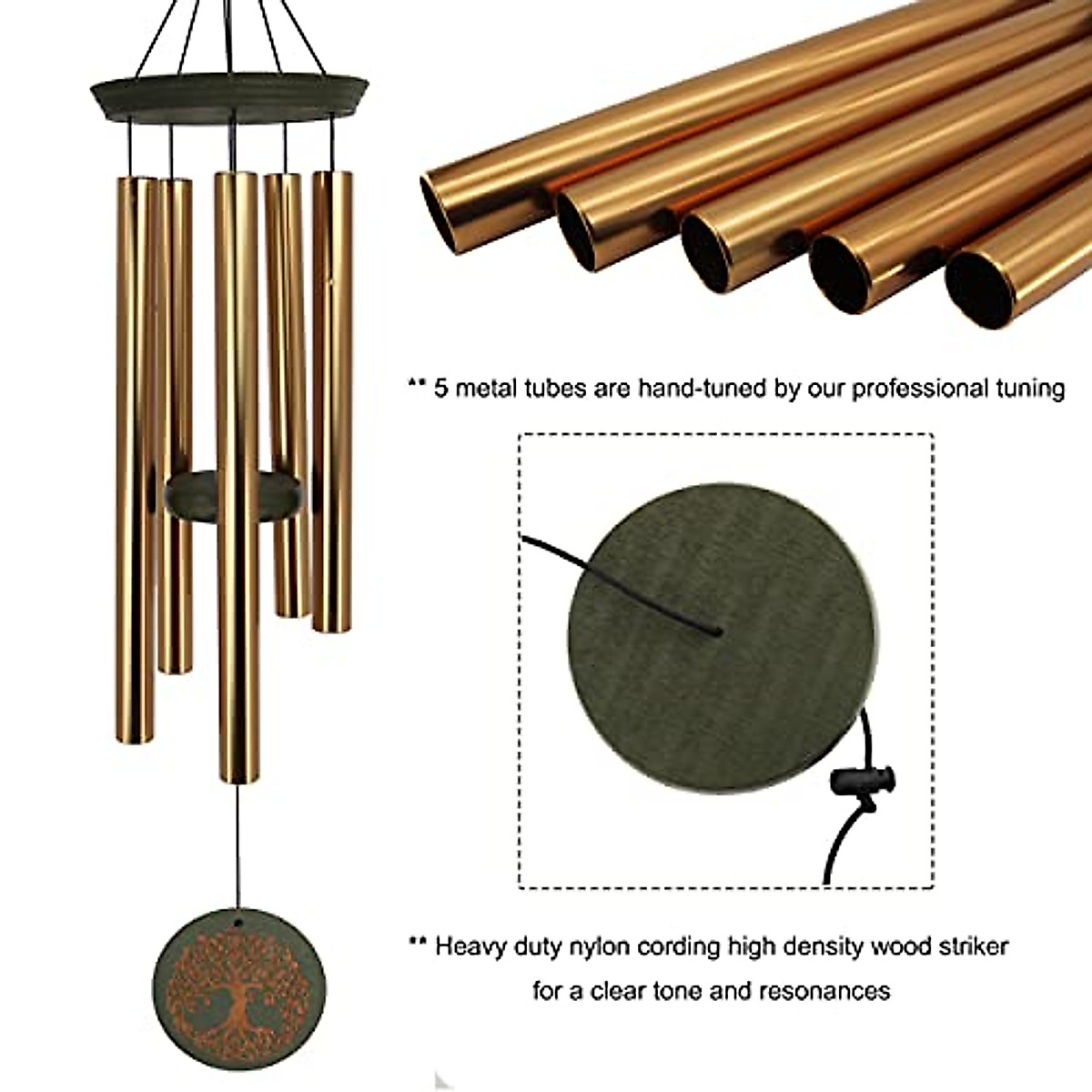 Sympathy Wind Chimes Outdoor Double-Sided Engraved,36 Inch Memorial Wind Chimes for Loss of Loved One,Memory Wind Chime for Mother Father Grandma Husband,Tree of Life Memori Gift